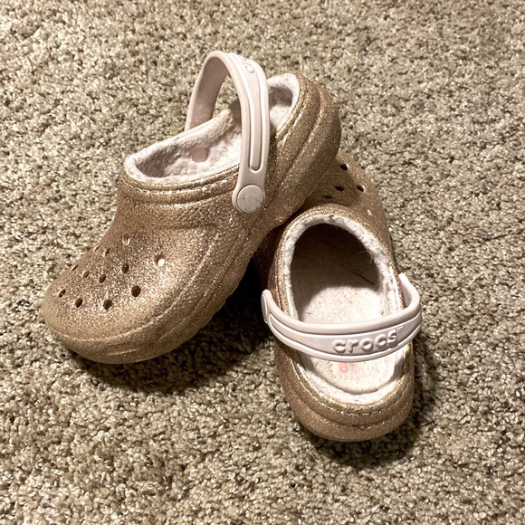 CROCS | Shoes | Gold And Blush Insulated Sparkle Crocs | Poshmark